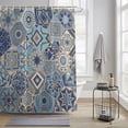 Abstract Geometric Shower Curtain for Bathroom, Blue Yellow Flower ...