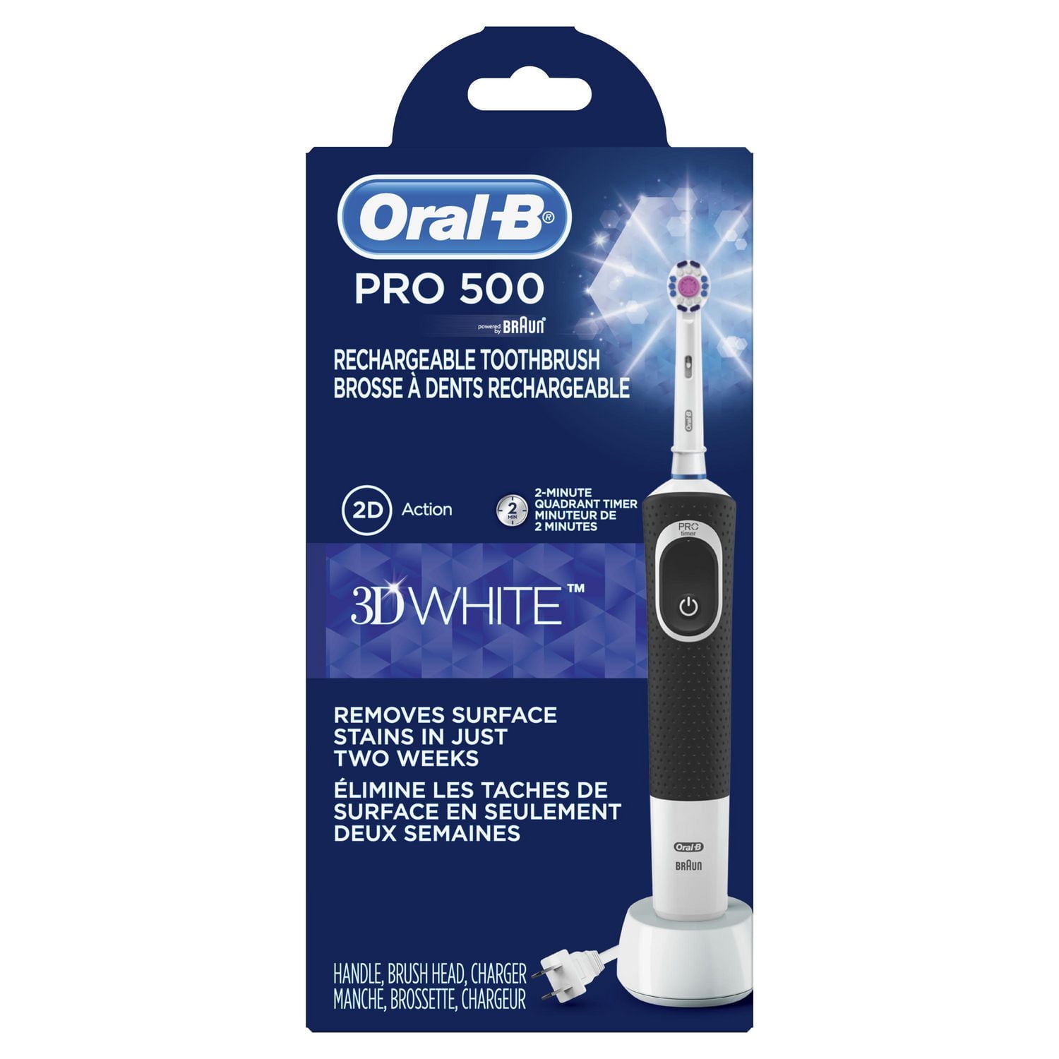 Oral-B Pro 500 3D White Electric Rechargeable Toothbrush, powered by ...