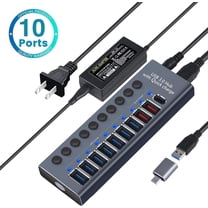 Aluminum Powered USB 3.0 Hub, 10-Port USB Hub Splitter (7 USB 3.0 Data ...