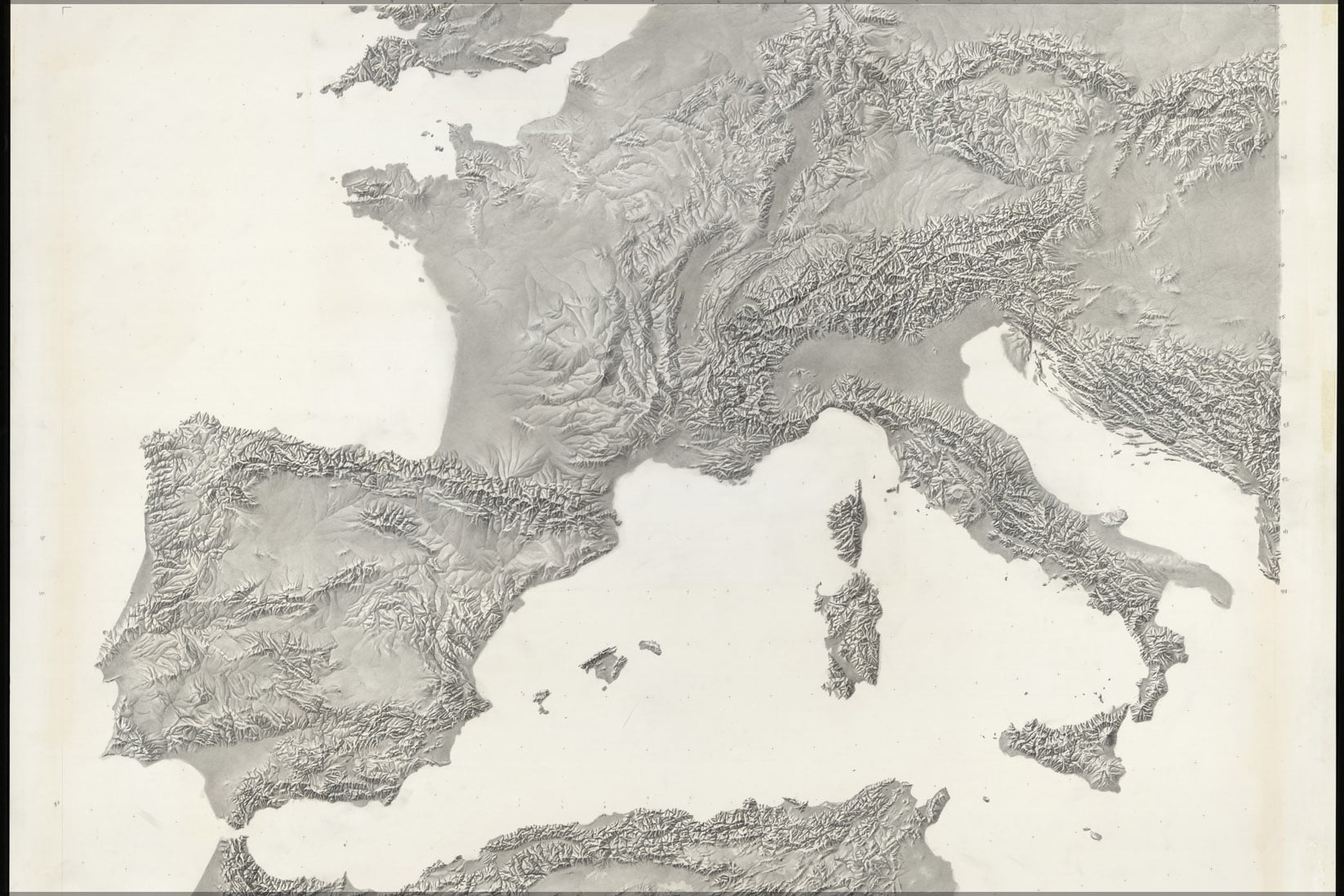 24"x36" Gallery Poster, cia terrain map of SW Europe spain france italy ...