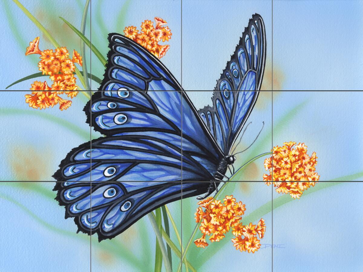 Tile Mural Kitchen Backsplash - Sapphire Wings-DF - by Denise Freeman ...
