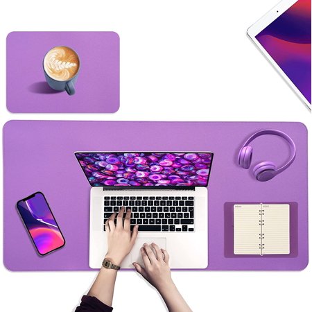 Dual Sided Desk Pad +Coffee Tea Cup Pads Set,2Packs,Upgrade Sewing PU ...