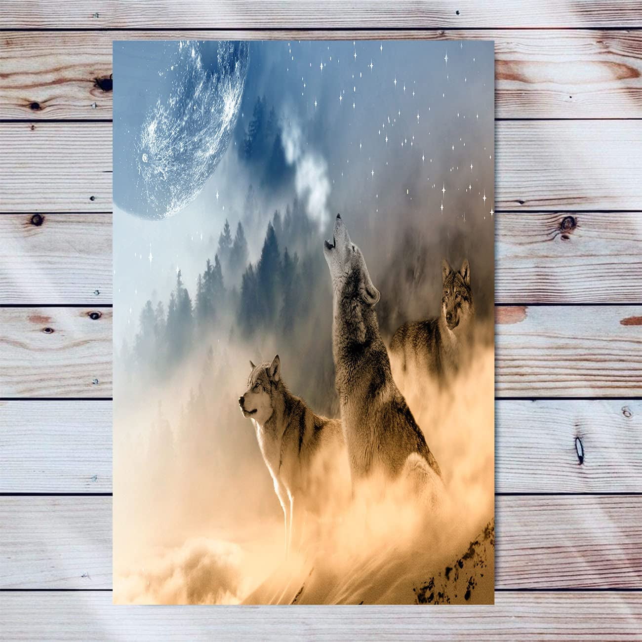 Wolf With Moon And Stars