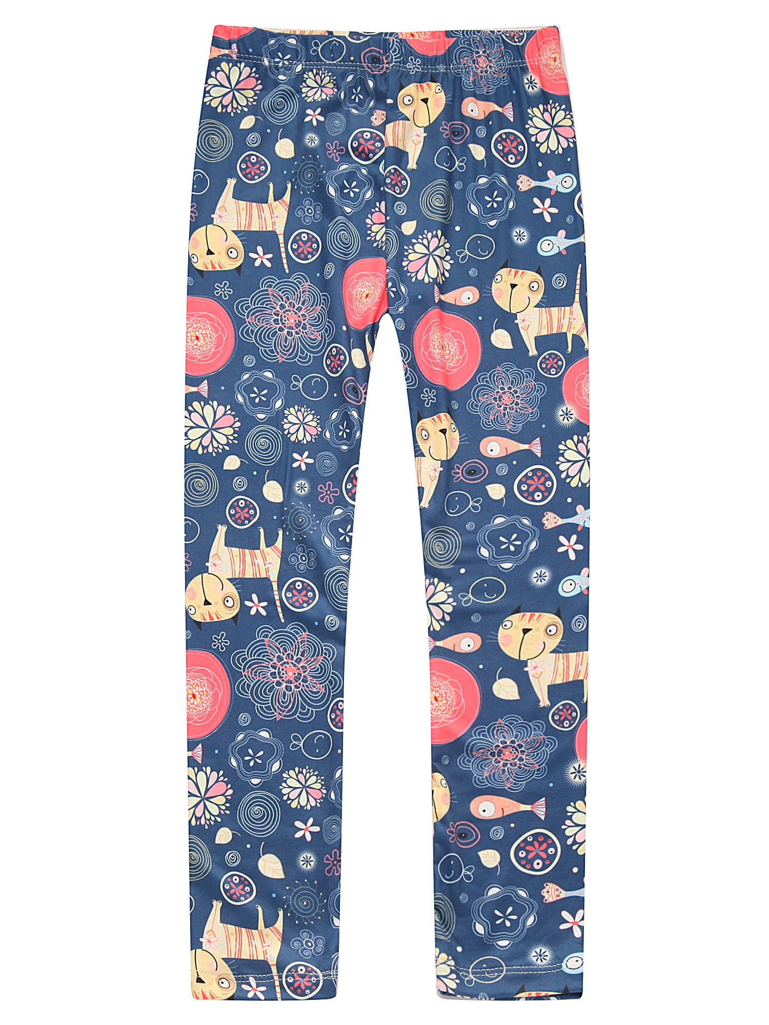 Little Girls Blue Cat Floral Print Stretch Pants 2/3 - Walmart.com