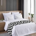 Black White Grid Bed Runner Scarf, Deformed Color Block Geometric ...