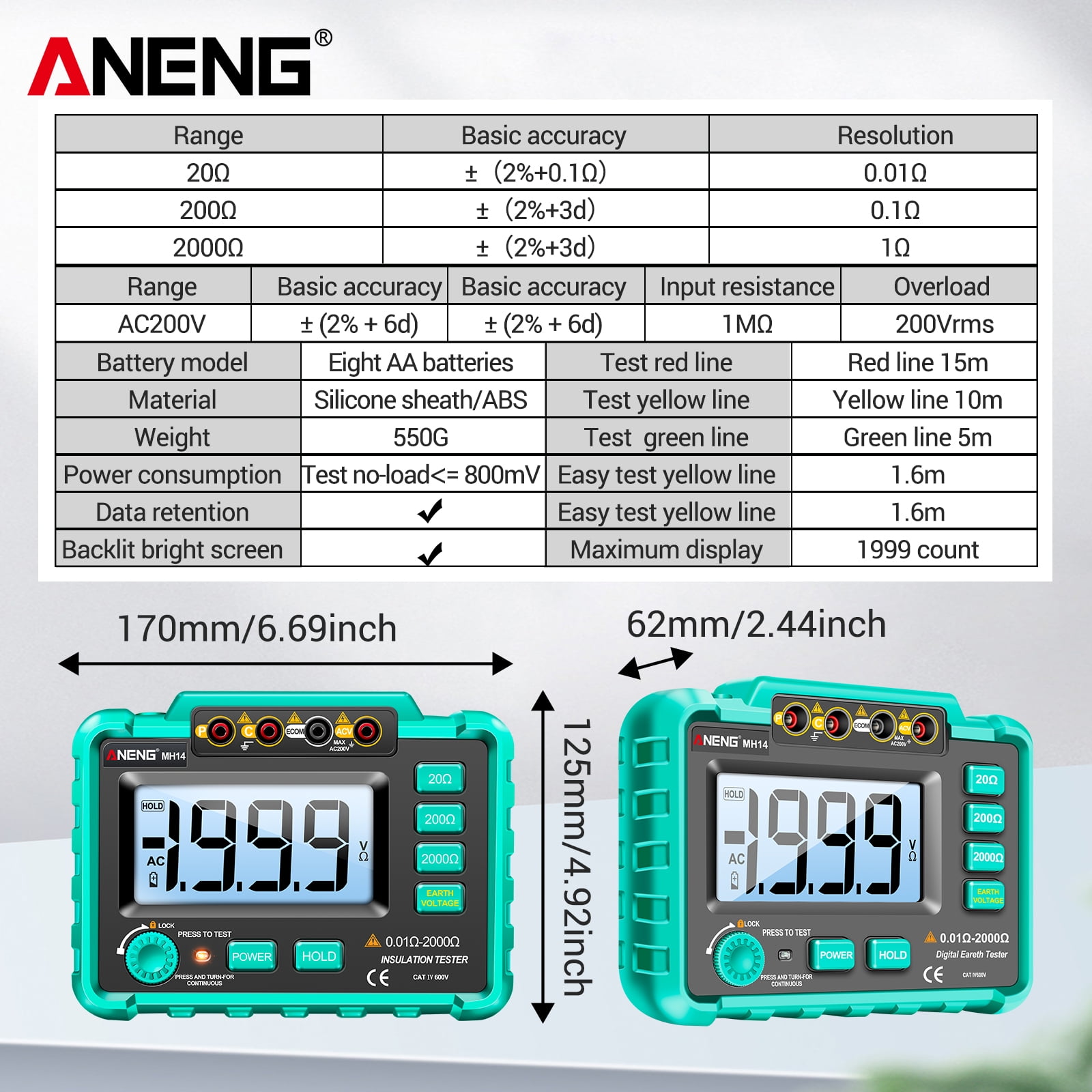 ANENG MH14 Electrical Insulation Resistance Tester Digital High ...