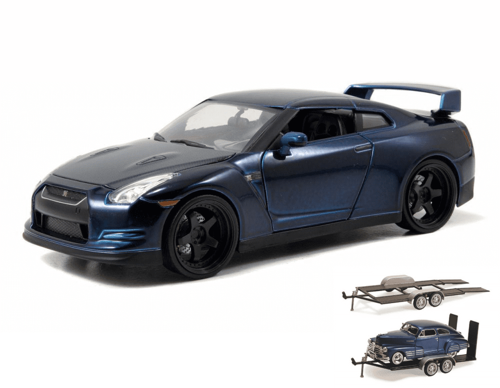 Diecast Car & Trailer Package - Brian's 2009 Nissan GT-R, Blue - Jada ...