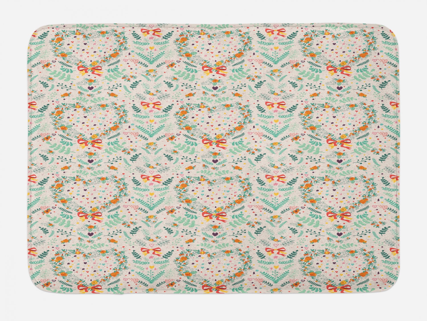 Shabby Chic Bath Mat, Vintage Country Style Kitsch Ornaments with Heart ...