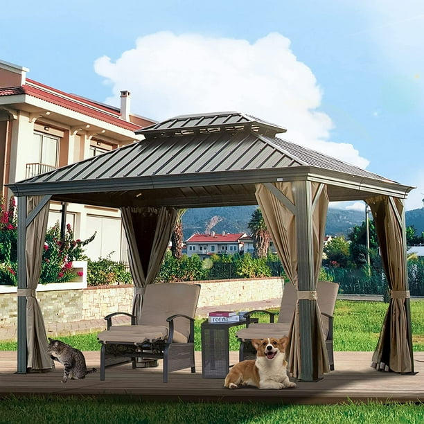 Domi Outdoor Living 10’ X 12’ Gazebo, Outdoor Aluminum Frame Canopy ... Domi Outdoor Living 10’ X 12’ Gazebo, Outdoor Aluminum Frame Canopy ...