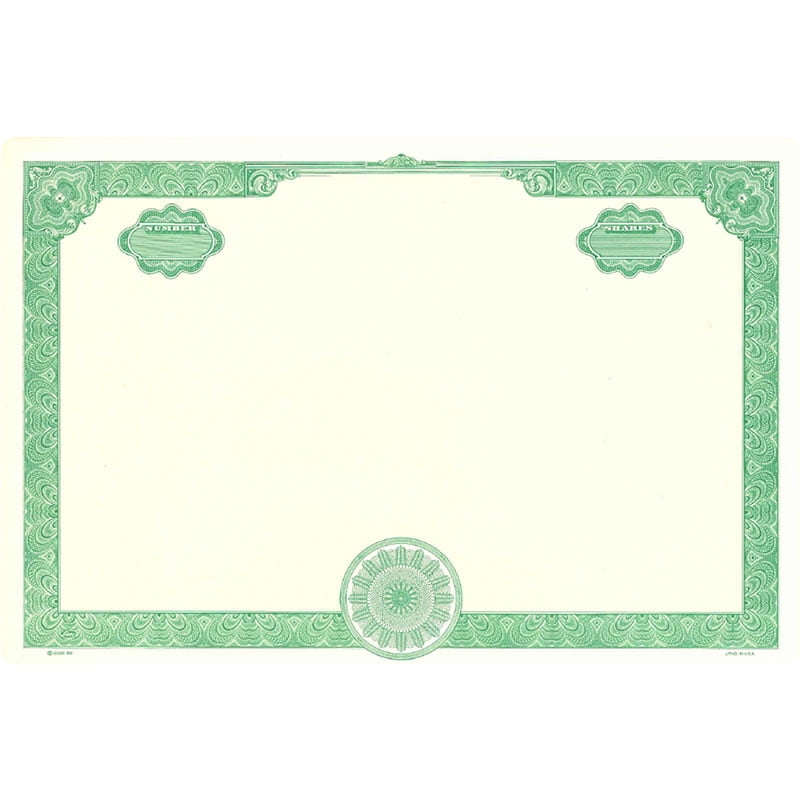Goes 860 Blank Stock Certificate, Goes Stock Certificates, Size 8-1/2 ...