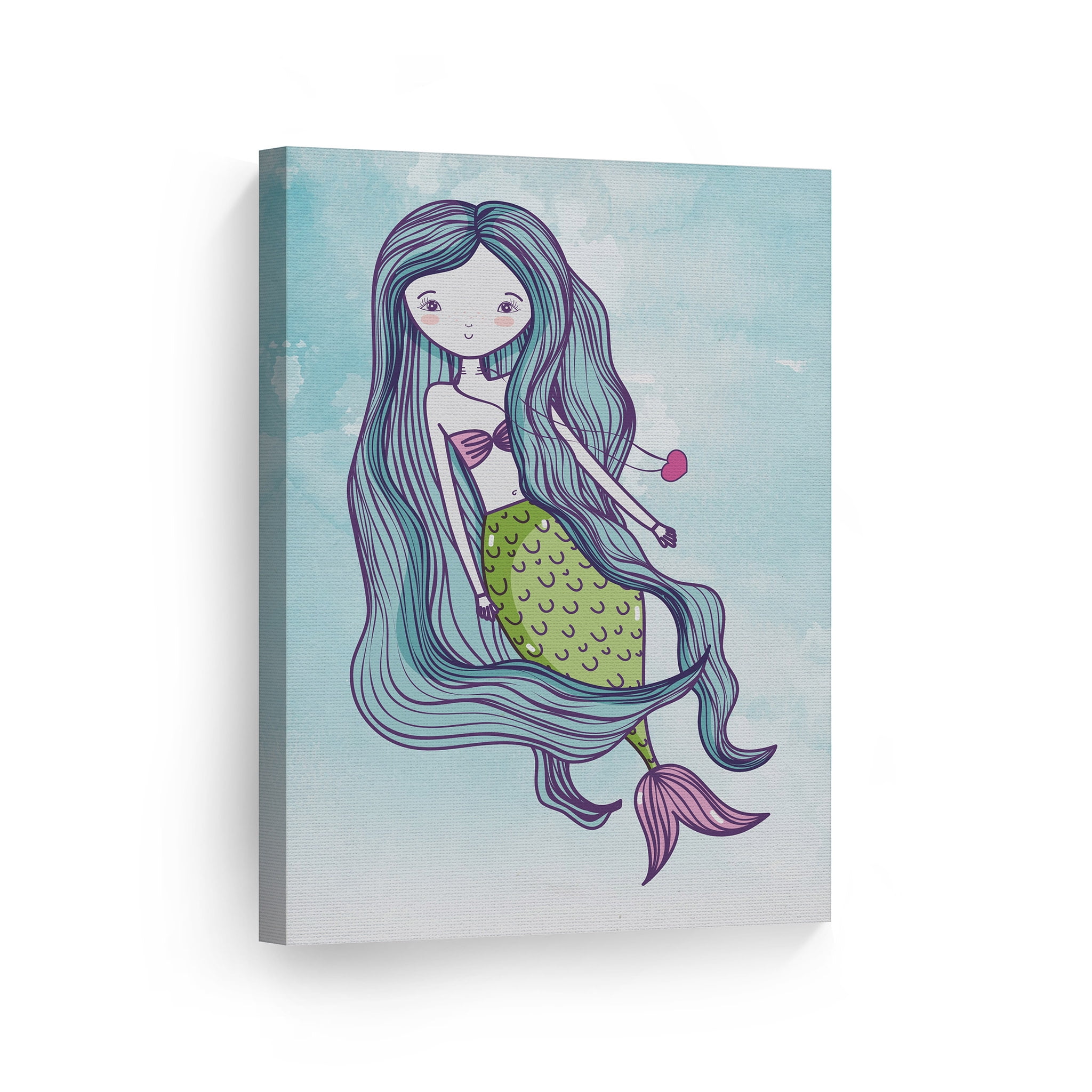 Smile Art Design Cute Long Haired Mermaid Decor Watercolor Paint ...