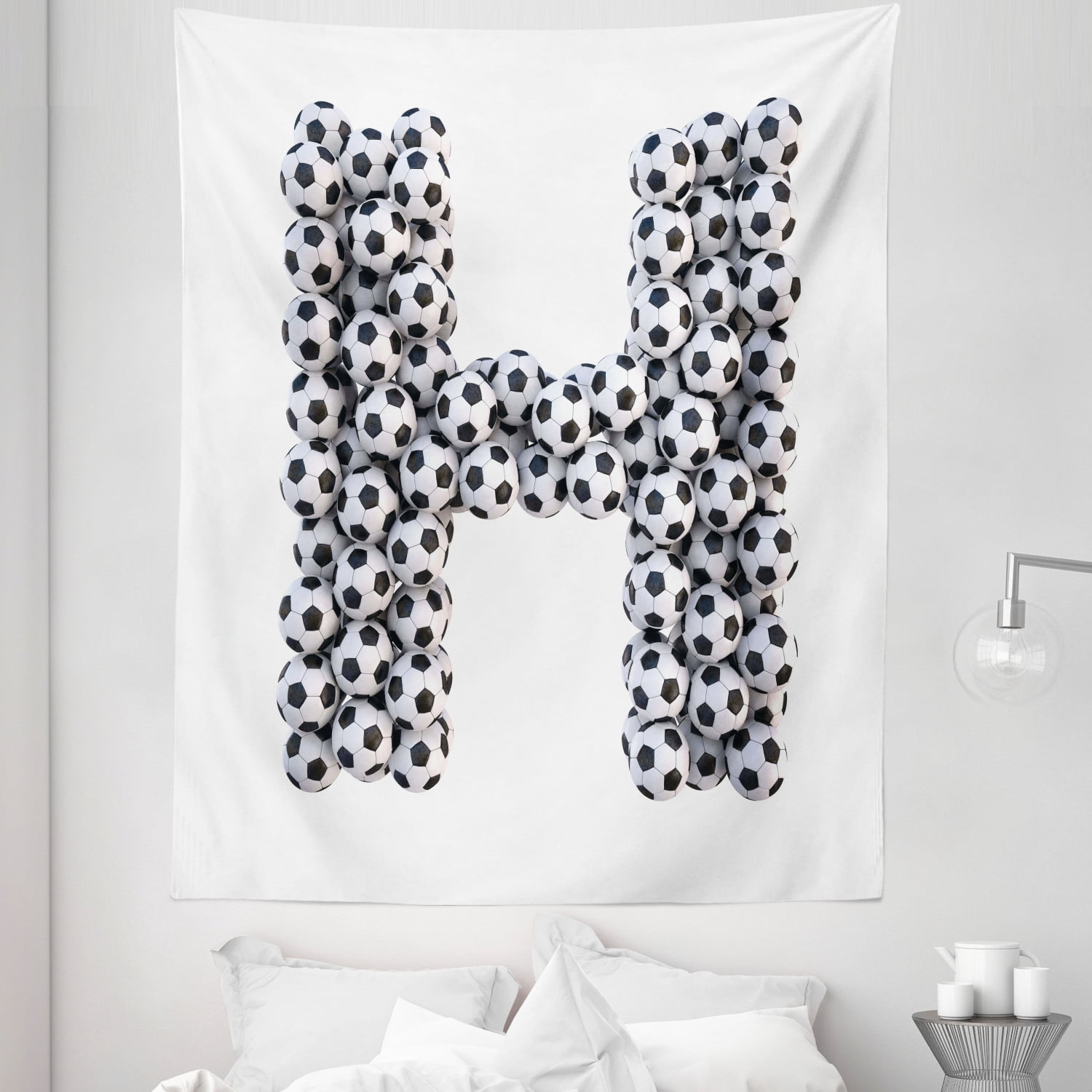 Letter H Tapestry, Soccer Balls Arrangement Game Day Theme Abstract ...