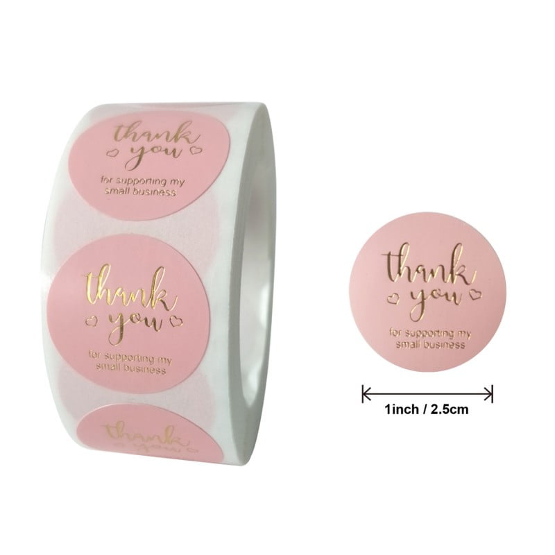 500pcs Pink Paper Label Stickers Gold Thank You Stickers Scrapbooking ...