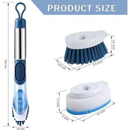 Soap Dispensing Dish Brush with Stainless Steel Handle Soap Control ...