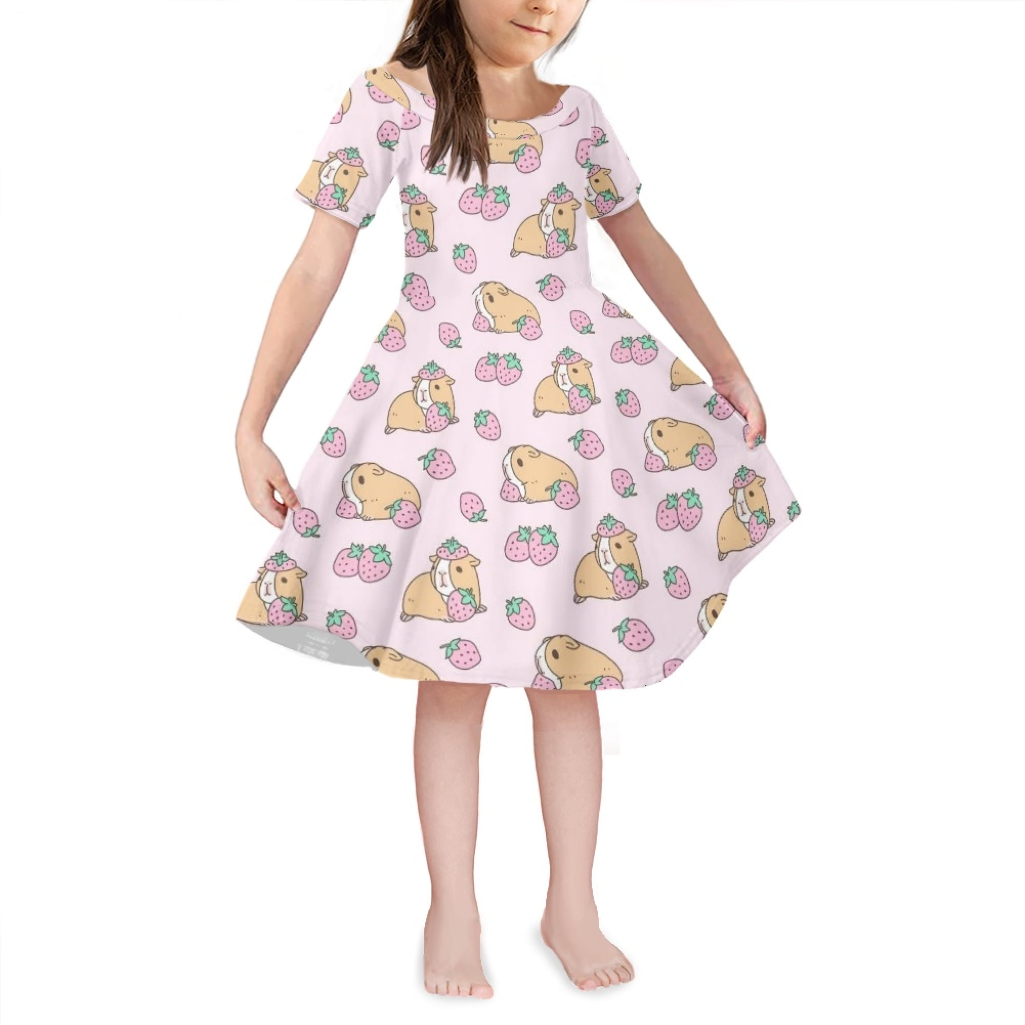 NETILGEN Pink Cherry Axolotls Print Cute Kids Dresses for Party Dance ...