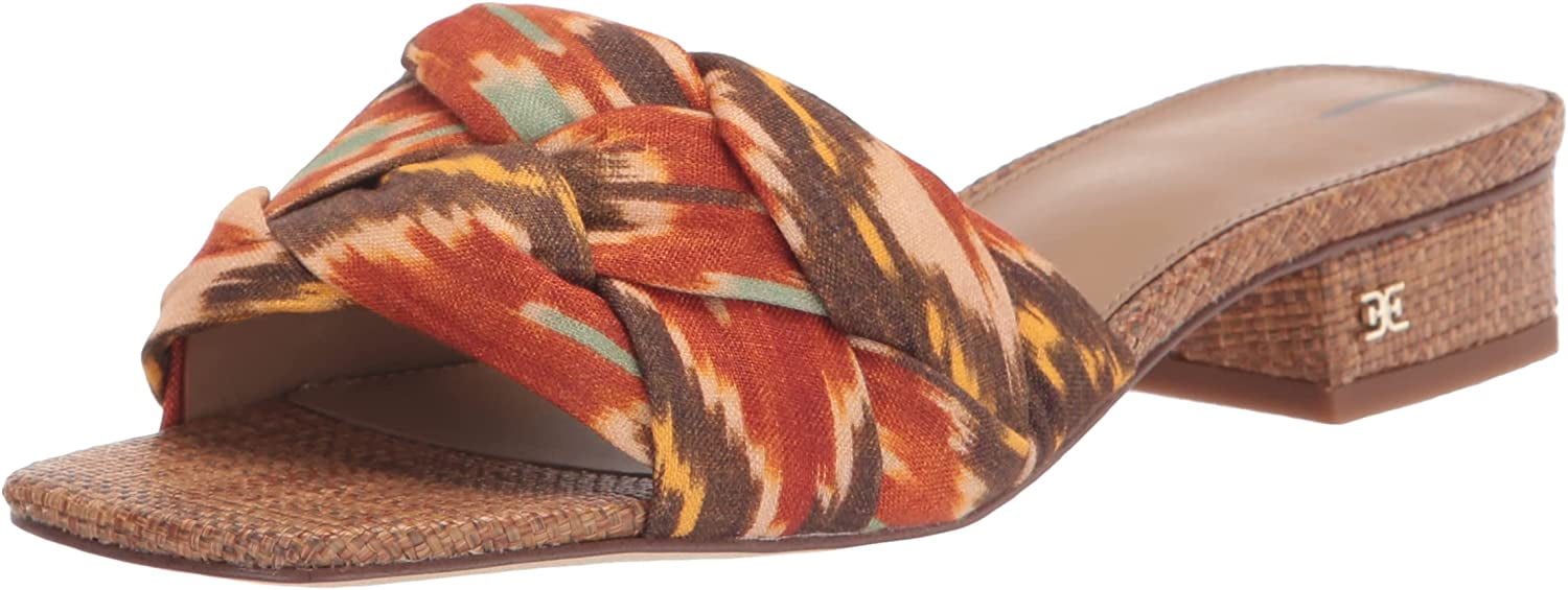 Sam Edelman Dawson Sunset Orange Multi Block Heel Slip On Woven Slides ...