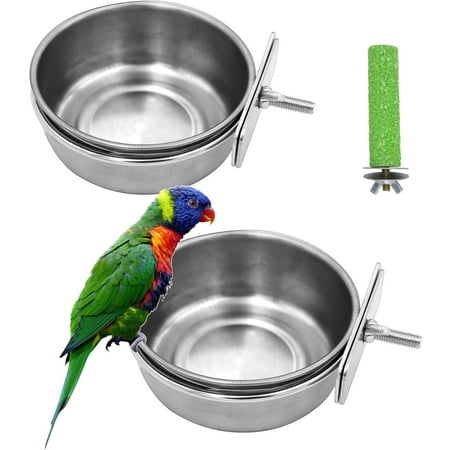 2 Pack Birds Food Dish Parrot Stainless Steel Feeding Cups Bird Feeders ...