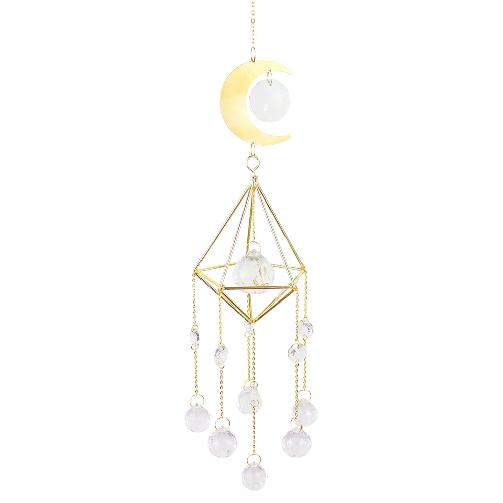 Yucurem Crystal Wind Chime Catching Moon Metal Frame Ball Pointed Bead ...