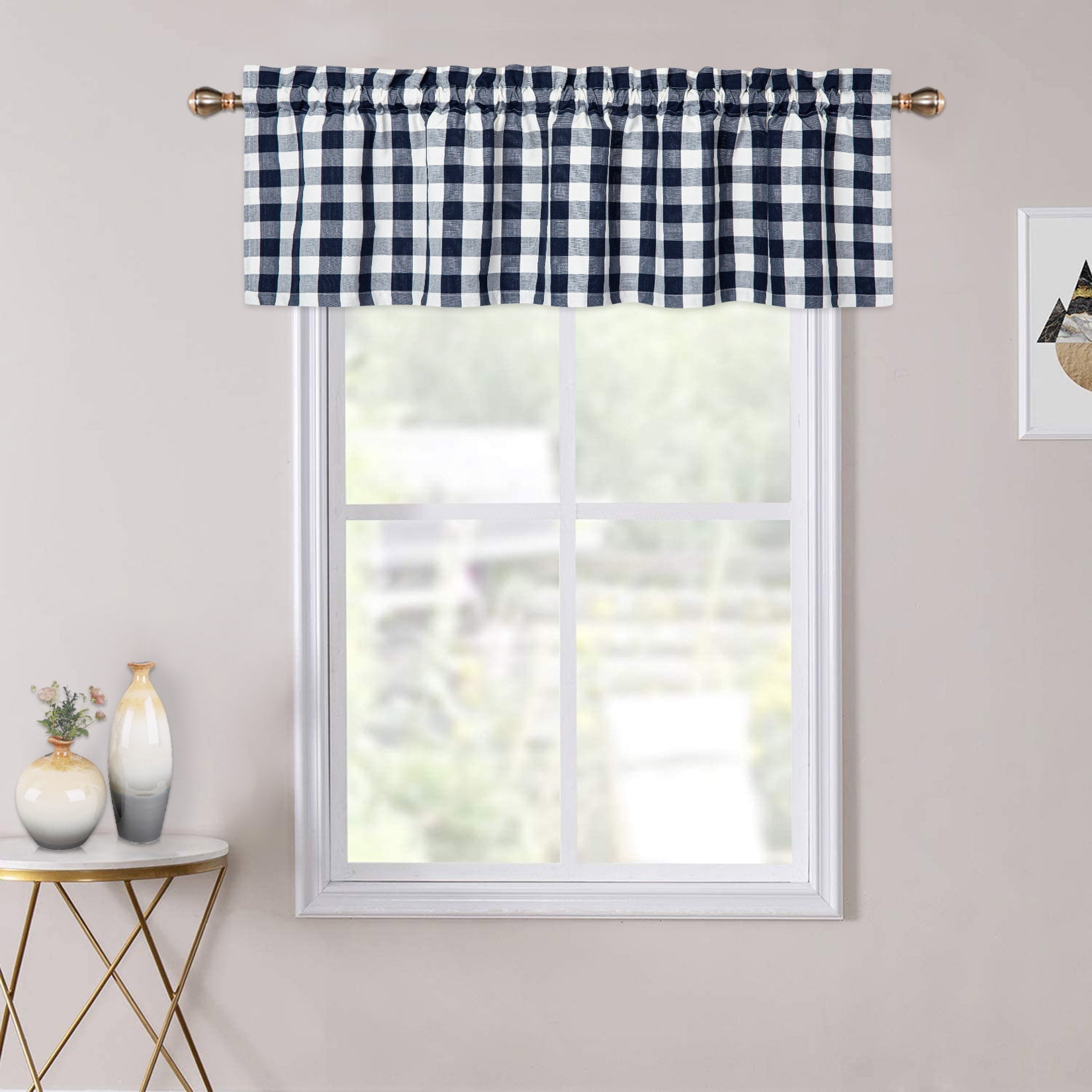 Haperlare 54"Wx15"L Navy Blue Valance Kitchen Buffalo Checkered Gingham ...