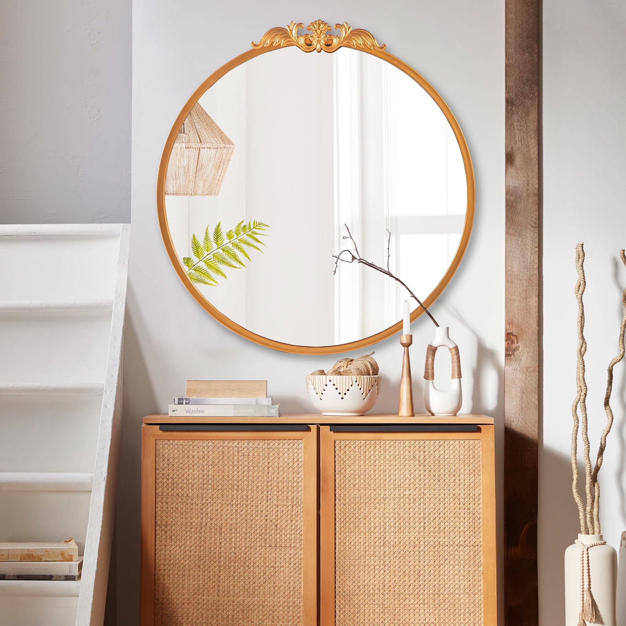 NeuType Iron Wall Mirror Vintage Decorative Round Mirror 32",Gold ...