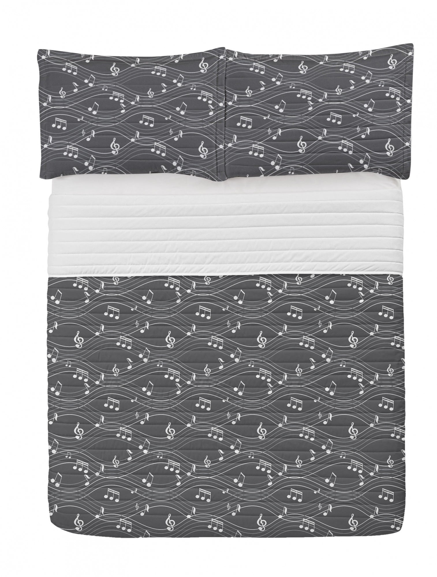 Music Microfiber Bedspread Set, Abstract Theme Wavy Stripes Musical ...