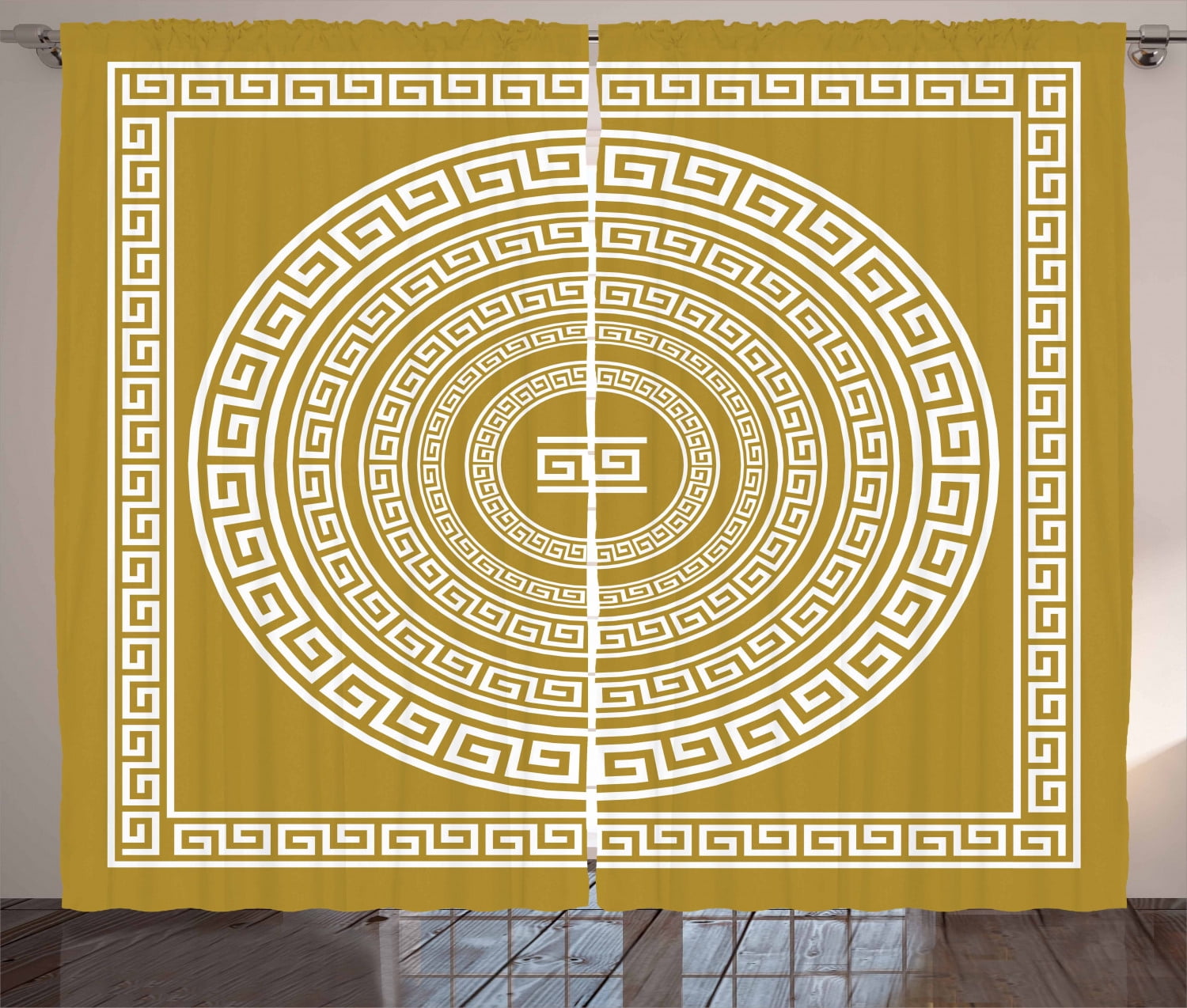 Greek Key Curtains 2 Panels Set, Frieze with Vintage Ornament Meander ...
