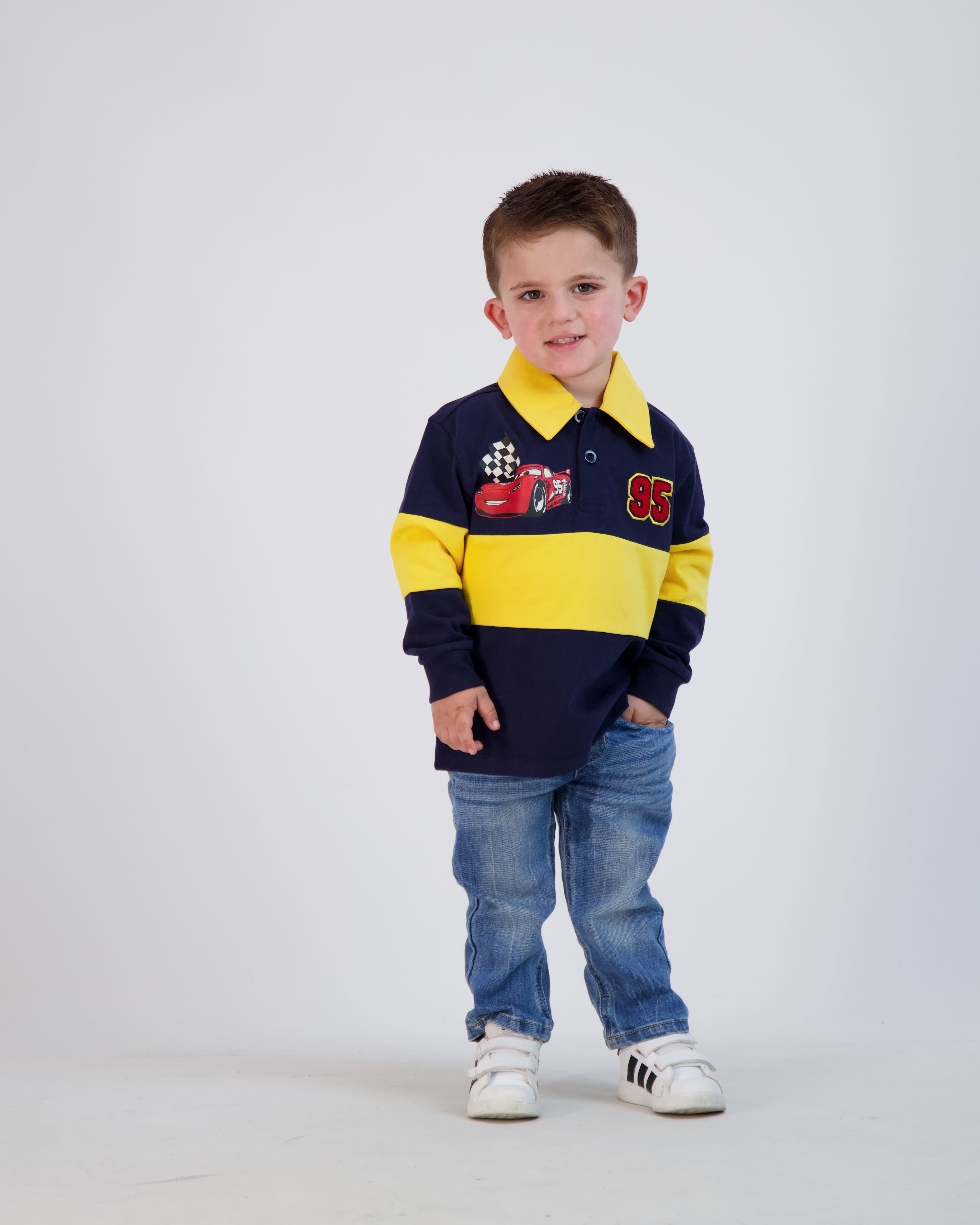 Disney Pixar's Cars Toddler Boy Long Sleeve Rugby Polo Shirt, Sizes 2T ...