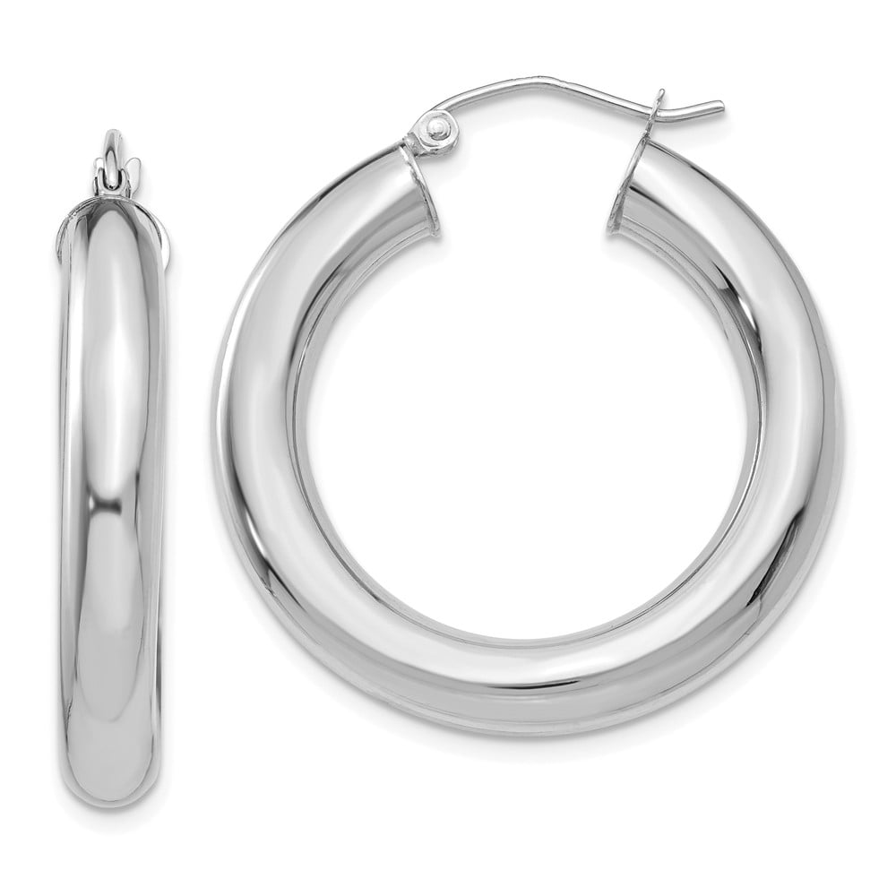 14K White Gold Earring Hoop Women'S 30 mm Polished 5Mm Lightweight ...