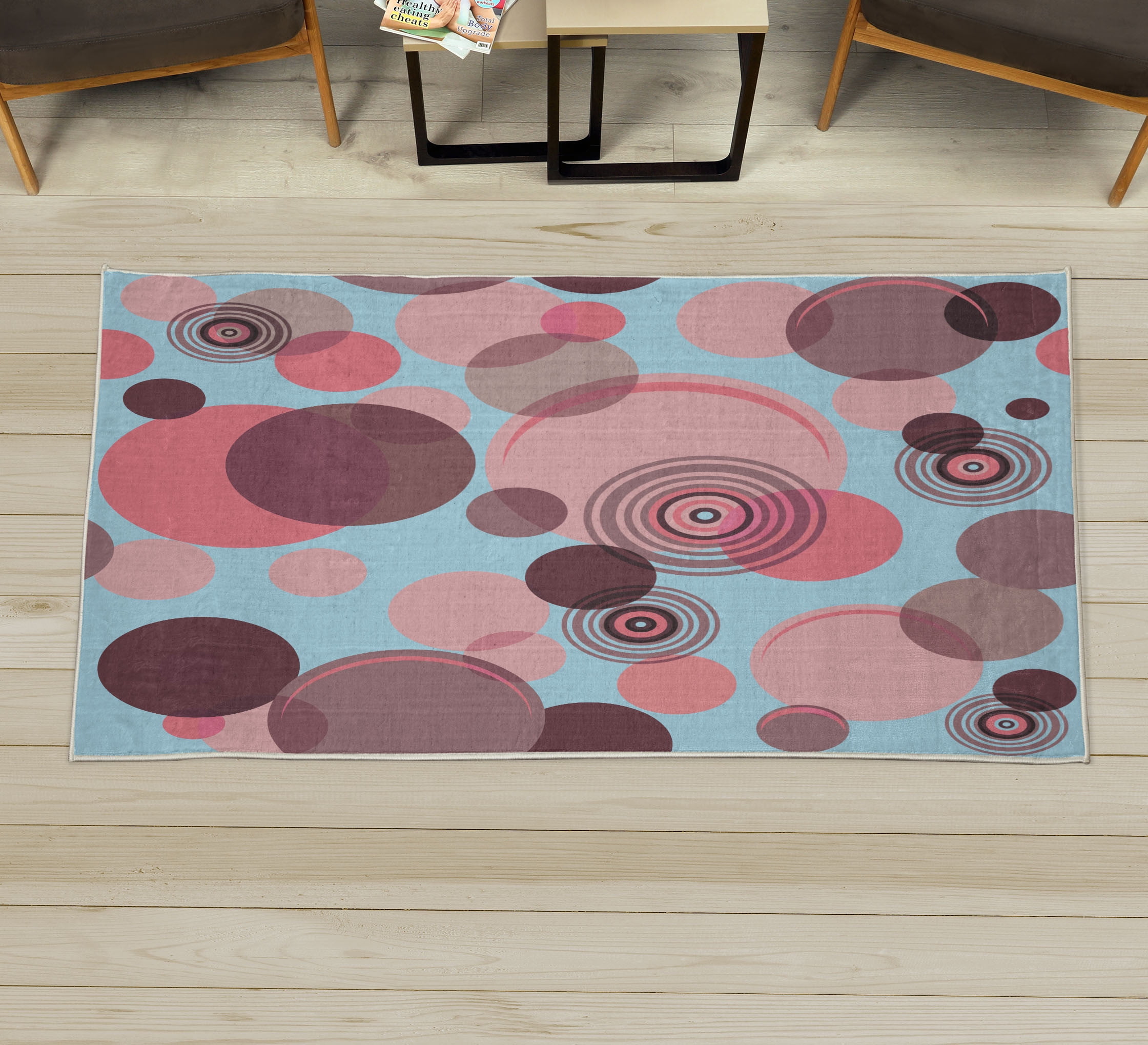 Earth Tones Decorative Rug, Abstract Pastel Pattern with Overlapping ...