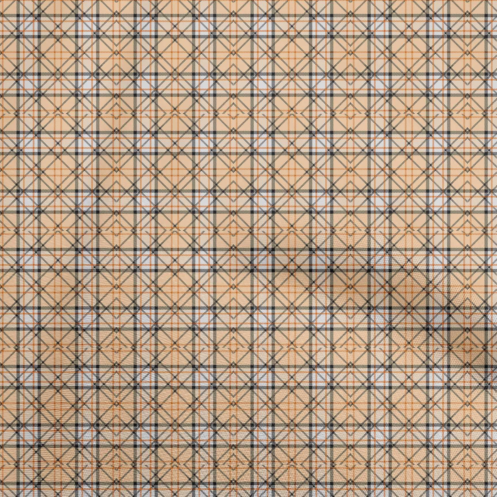 oneOone Cotton Poplin Dark Beige Fabric Check Fabric For Sewing Printed ...