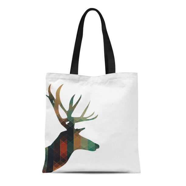 HATIART Canvas Tote Bag Profile Geometric Deer Antlers Forest Reusable ...