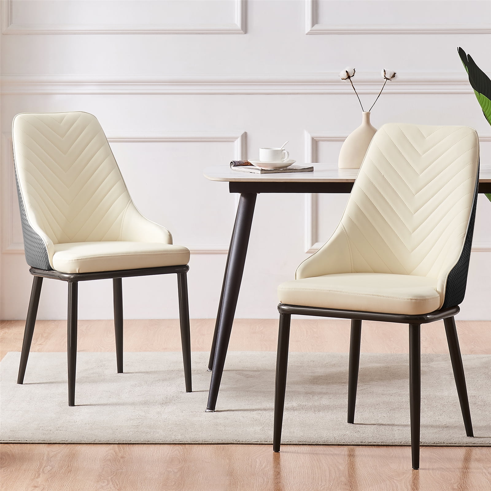 Set of 2 PU Leather Dining Chairs Modern High Back Side Chair For ...