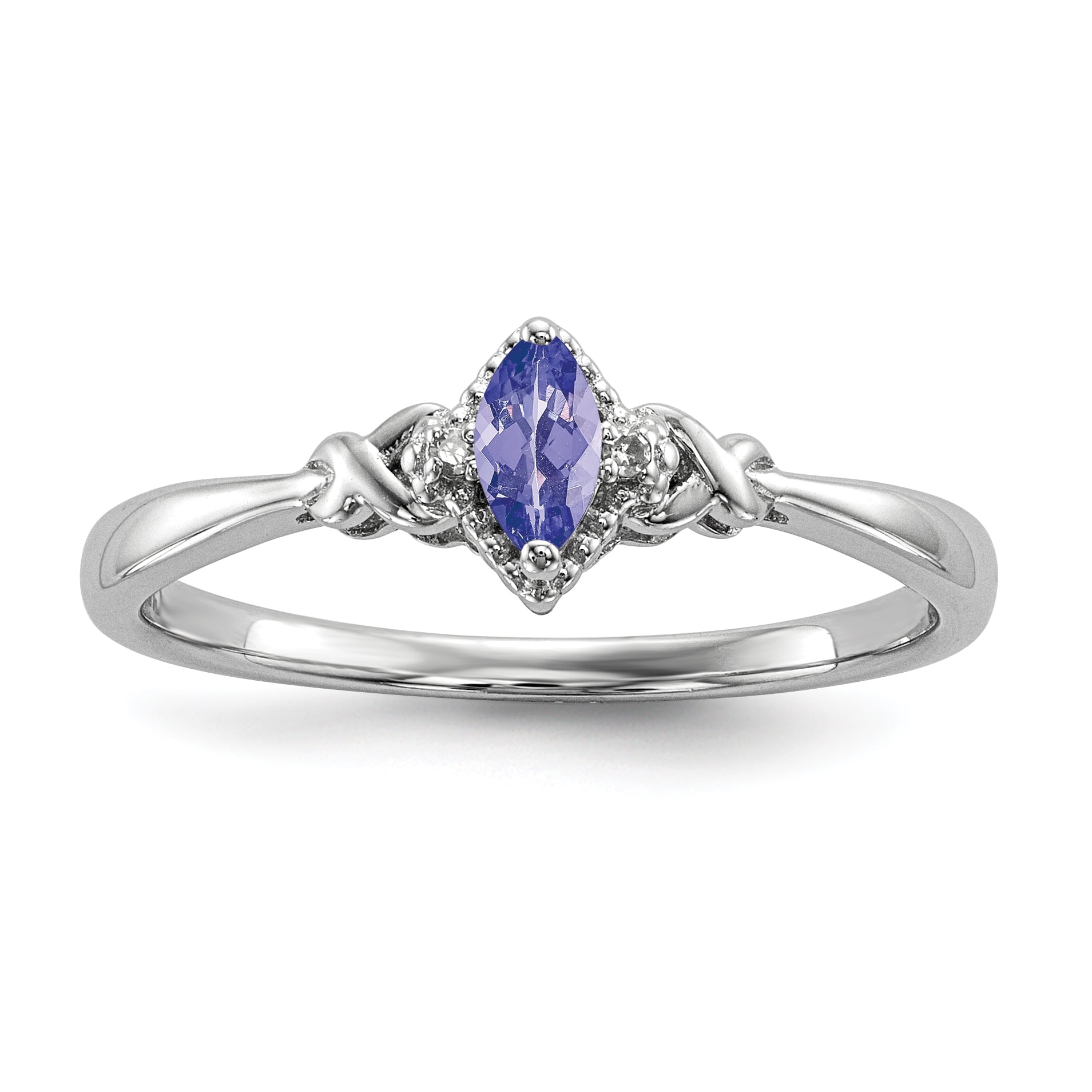 925 Sterling Silver Diamond Blue Tanzanite Band Ring Size 7.00 Gemstone ...