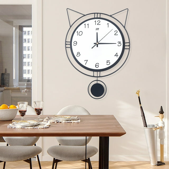DENEST Silent Pendulum Hanging Clock Cat Ear Clock Pendulum Clocks Wall ...
