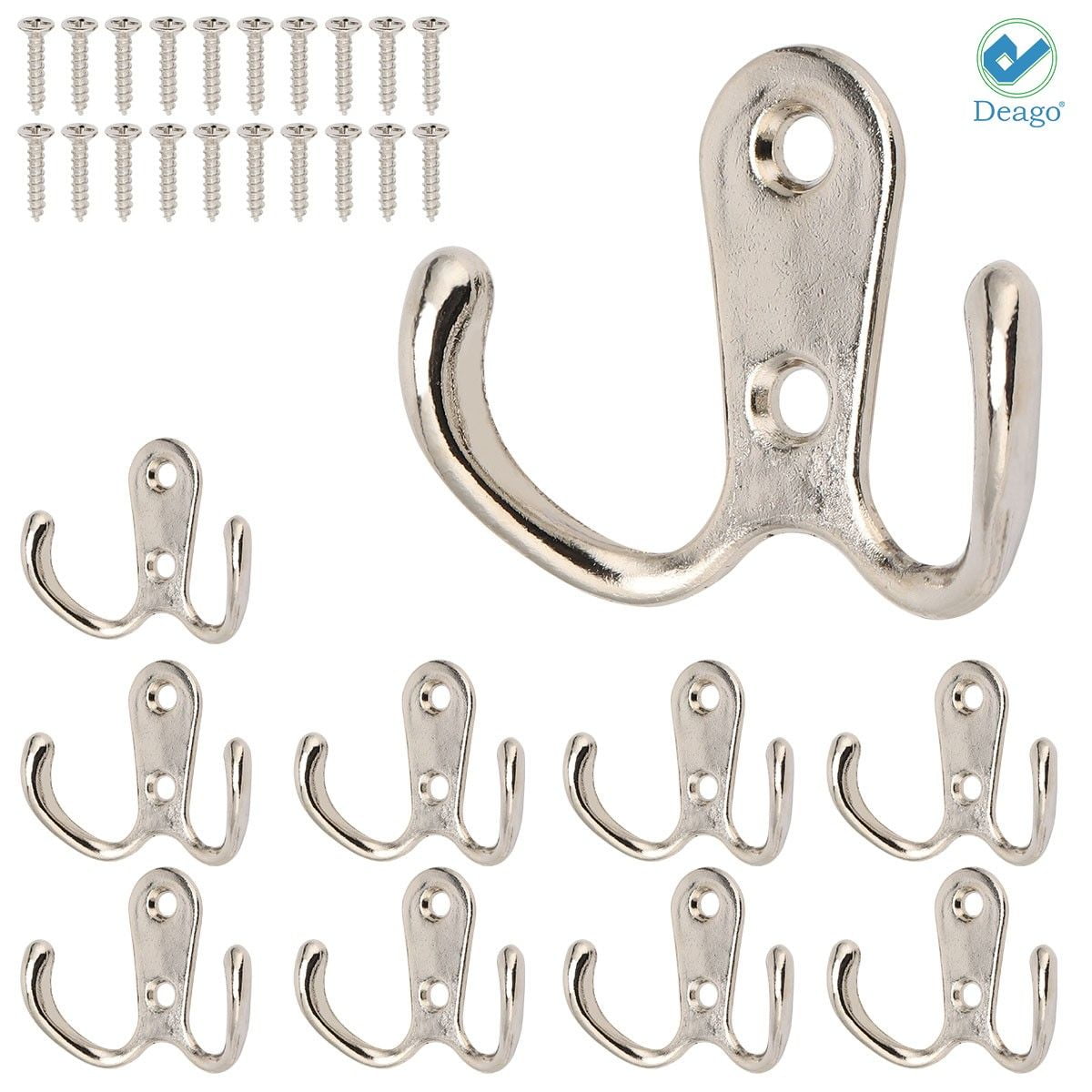 Deago 10 Pack Double Prong Coat Hooks Wall Mounted with 20 Screws Retro ...