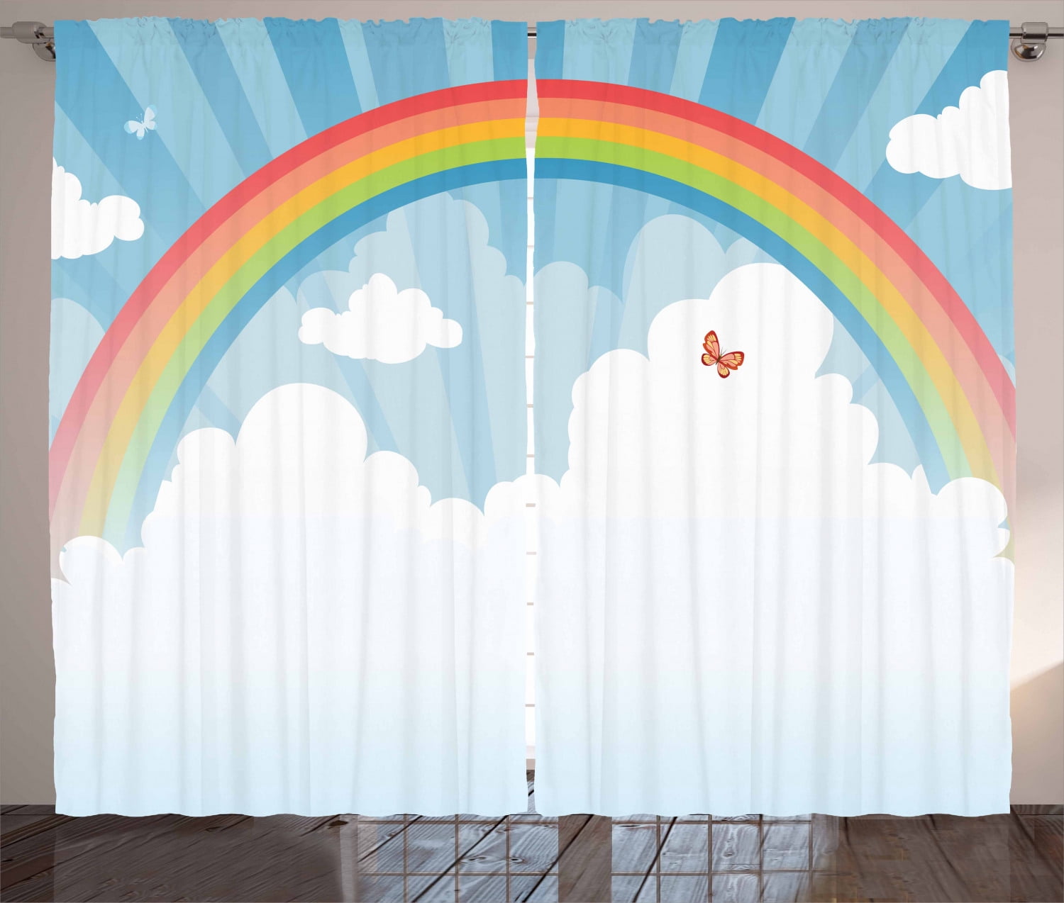 Cloud Curtains 2 Panels Set, Colorful Rainbow Arc in the Sky with a ...