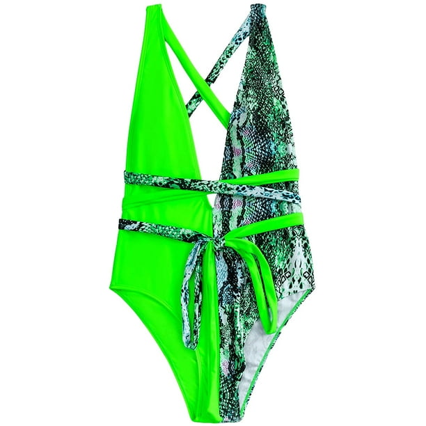 Women's Sexy Bathing Suits Criss Cross Tie Knot Front Deep V Open Back ...