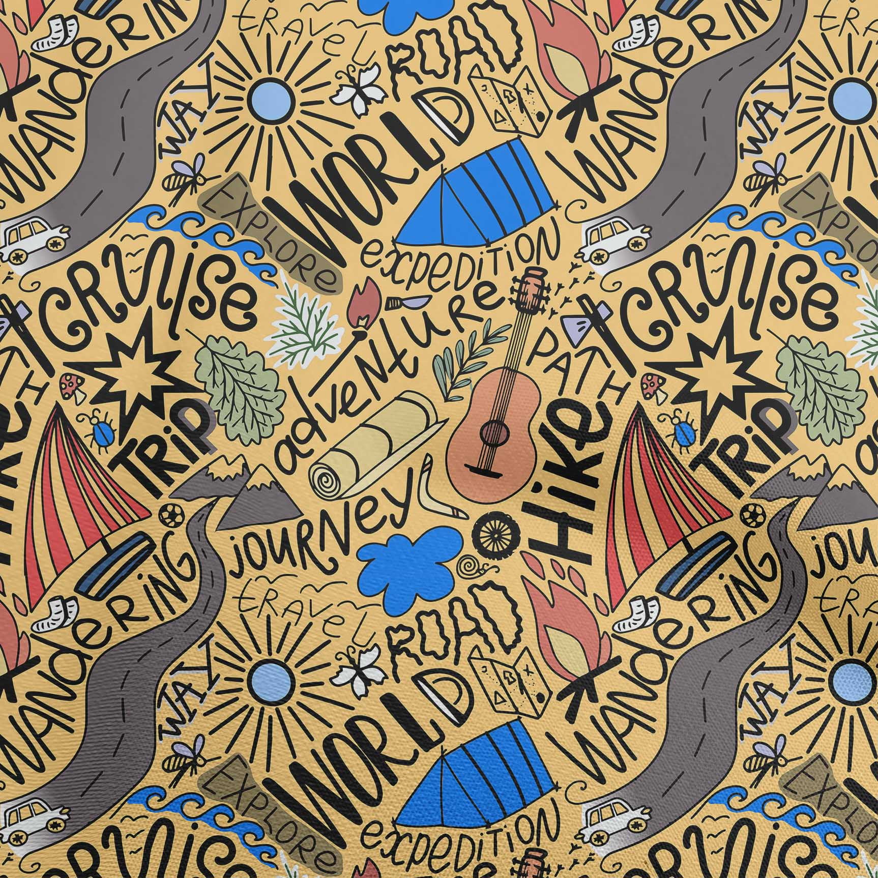 oneOone Silk Tabby Yellow Fabric Writing World Trip Doodle Diy Clothing ...