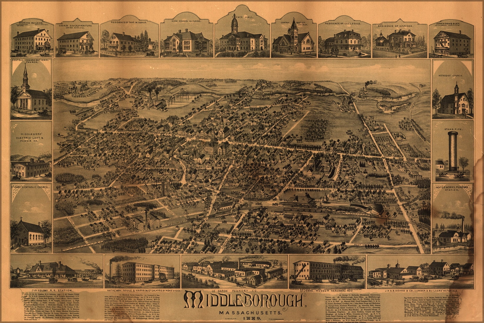 24"x36" Gallery Poster, map of Middleborough, Massachusetts 1889 ...