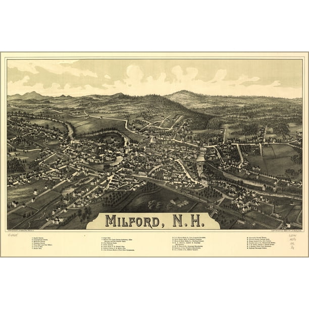 24"x36" Gallery Poster, map of Milford, New hampshire 1886 - Walmart.com