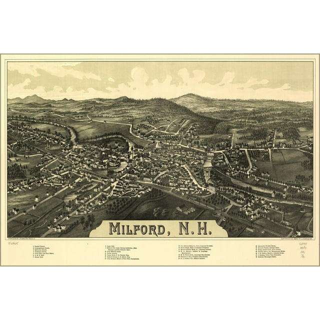 24"x36" Gallery Poster, map of Milford, New hampshire 1886 - Walmart.com