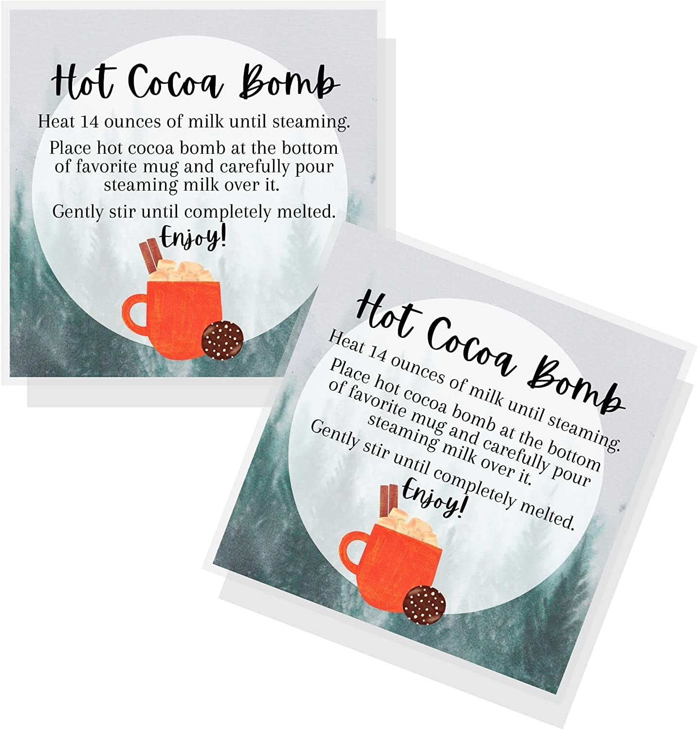 Hot Cocoa Chocolate Bomb Instruction Tags Cards 50 Pack 2.5" inch ...