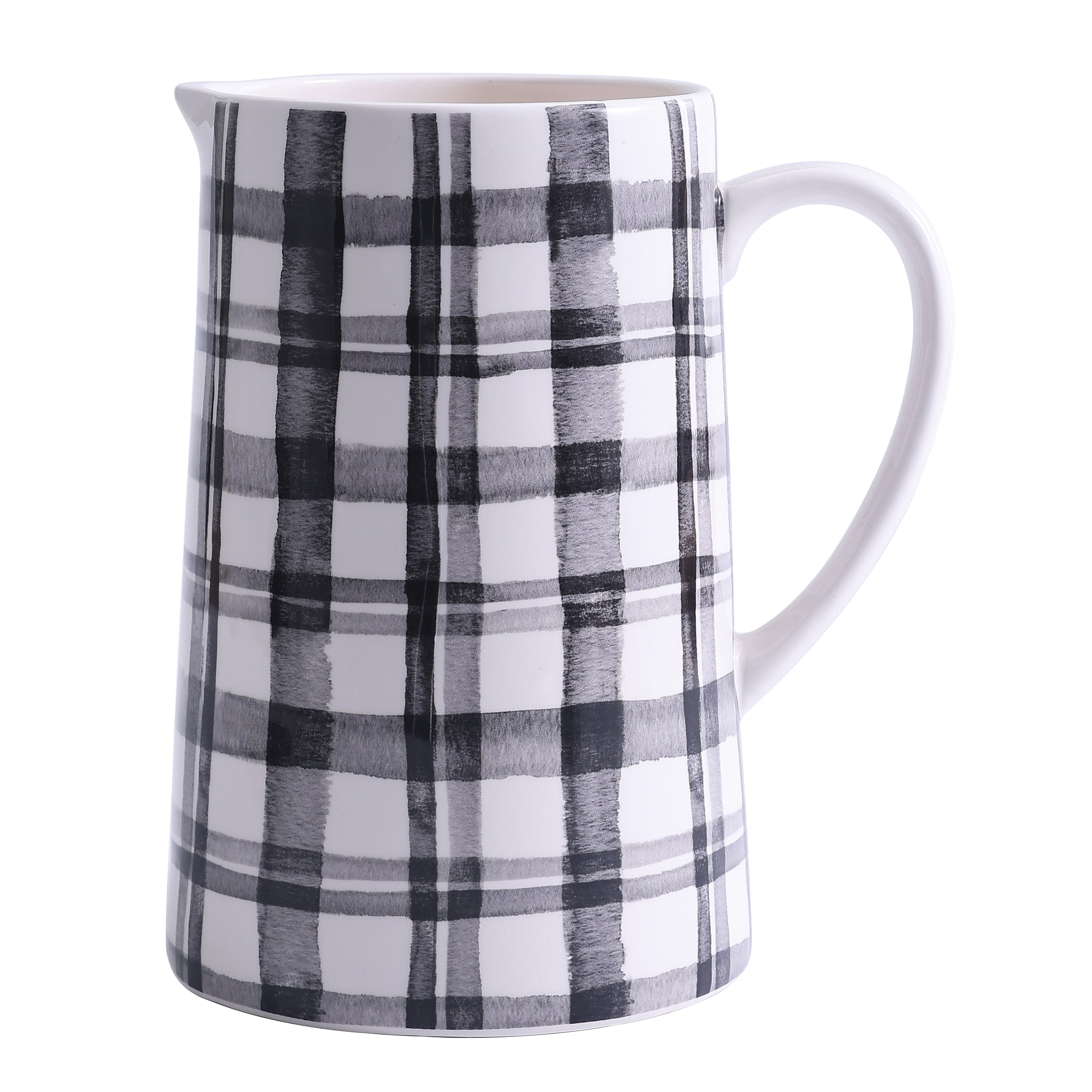 Bico Black and White Plaid 3.2 Quarts Ceramic Pitcher with Handle ...