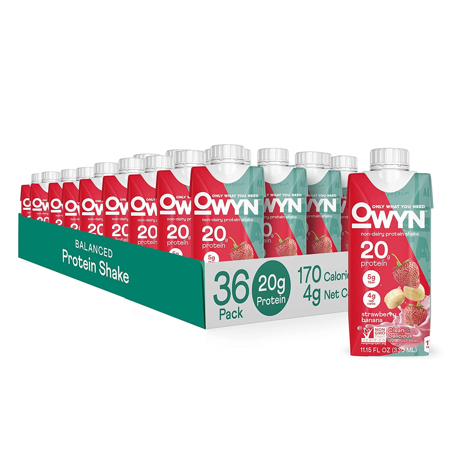 OWYN Plant Based Nutrition Drink, Strawberry Banana, 20g Protein, 12 oz ...
