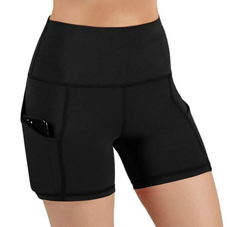 Women High Waist Out Pocket Running Short Tummy Control Workout Running ...