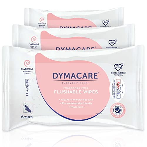 DYMACARE Flushable Wet Wipes, Gentle Biodegradable, Dispersible ...
