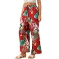 Allegra K Women's Boho Floral High Waist Drawstring Tropical Wide Leg ...