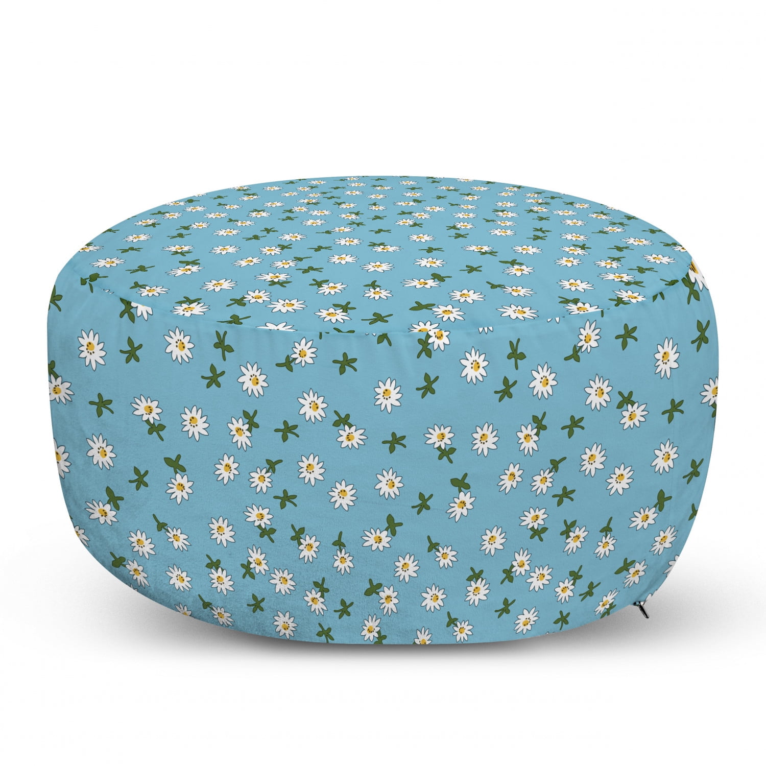 Daisy Pouf Cover with Zipper, Hand Drawn Natural Look Picked Daisy Flowers Accent Rhythmic ...
