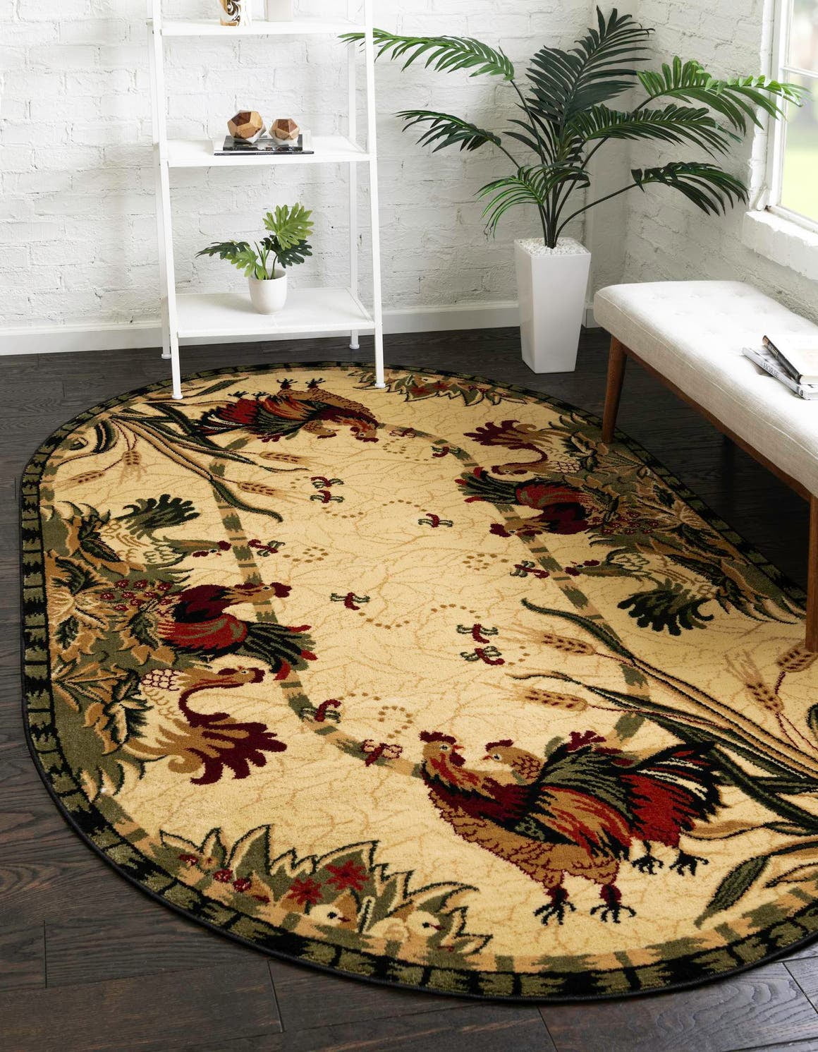 Unique Loom Farm Barnyard Rug Cream/Black 3' 3" x 5' 3" Oval Border ...