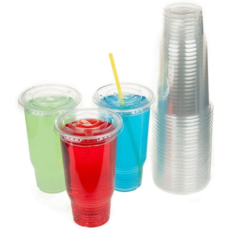 GOLDEN APPLE Cup series, 32oz Clear Plastic cups with Flid lids with X ...